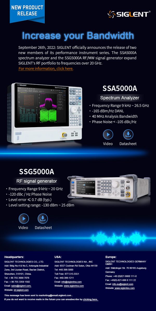Siglent SSA5000A Spectrum Analyzer & SSG5000A RF Signal Generator ...